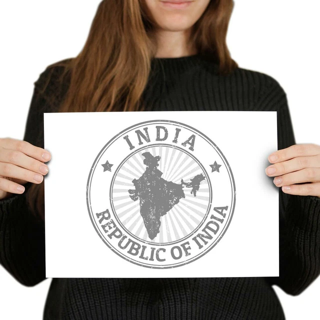 A4 BW - Republic of India Map Indian Travel Poster 29.7X21cm280gsm ...