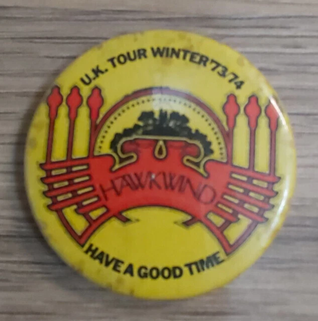 *GENUINE VINTAGE HAWKWIND 1973-1974 Uk Tour Tin Button Pin Badge 1.5 ...