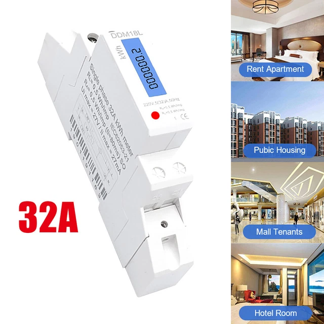 LCD SINGLE PHASES Energy Meter Din Rail Electricity Power Consumption ...