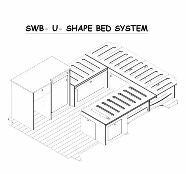 VW TRANSPORTER T5 T6 - DXF CAD PDF Plan File - U Shape SWB bed/seating ...