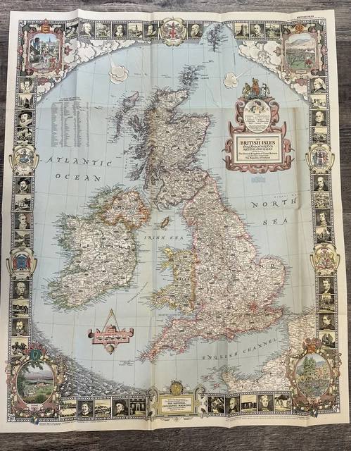 1949 NATIONAL GEOGRAPHIC Map Brisitsh Isles England Scotland Wales ...