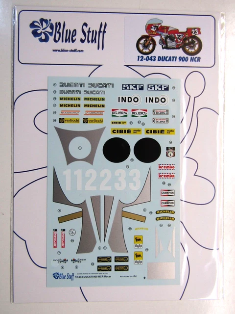 BLUE STUFF DECAL Sheet 1:12 Scale Ducati 900 NCR Racer suit Tamiya Kit ...