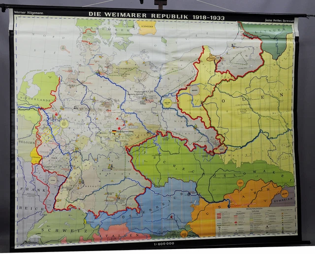 VINTAGE POSTER ROLLABLE Wall Chart Historical Map Weimar Republic 1918 ...