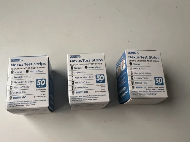 GLUCORX NEXUS TEST Strips Monitoring Blood Glucose X 150 ( 3x50) £26.00 ...