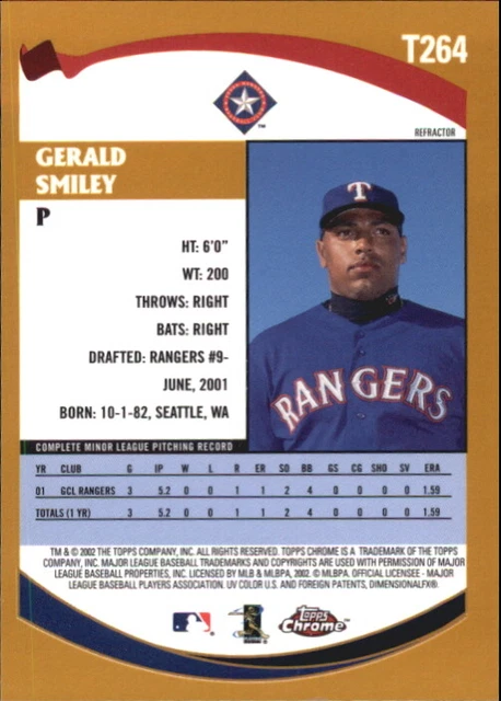 2002 (RANGERS) TOPPS réfracteurs chromés échangés #T264 Gerald Smiley ...