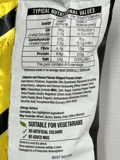 WALKERS MAX STRONG STRONG Jalapeño & Cheese Flavour Potato Crisp 140g ...