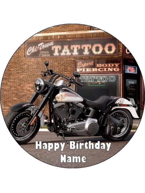 HARLEY DAVIDSON MOTORCYCLE Cake Topper 19cm Edible Icing Birthday ...