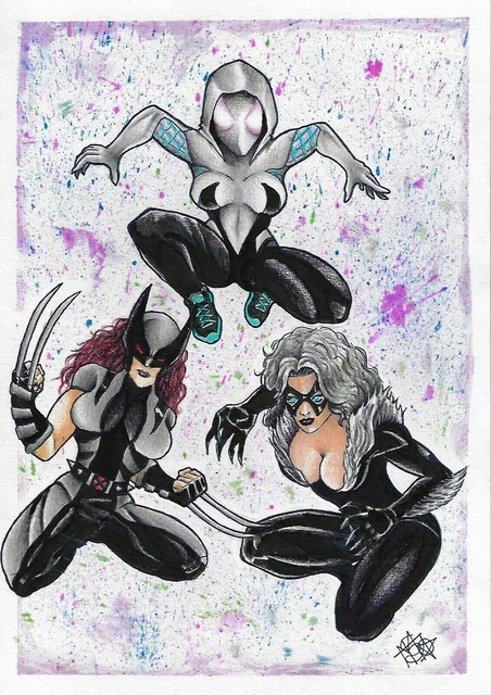 SPIDER-GWEN, X-23, BLACK CAT 8x12 ORIGINAL ART DRAWING PAGE SKETCH MARVEL COMICS $172.30 ...