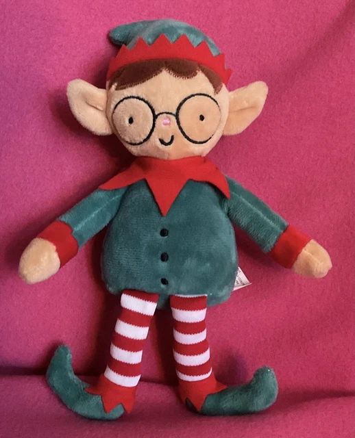 PAPERCHASE CHRISTMAS ELF Boy With Glasses Green Red Outfit Soft Plush ...