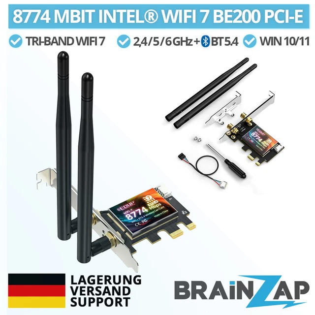8774 MBIT WIFI 7 BE200 PCIe PCI-Express Intel WLAN Karte 2,4/5,8/6 GHz Tri-Band EUR 54,99 ...