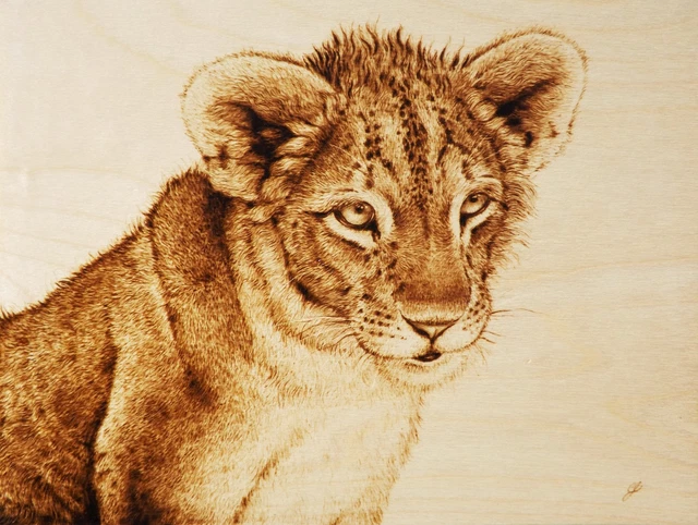 LION CUB &LITTLE Miss Curiosity" Pyrography/Drawing With Fire ...