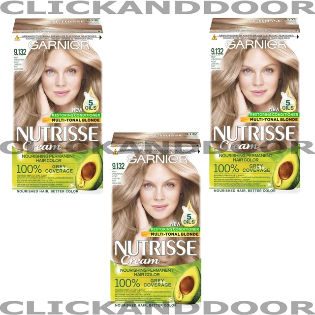 GARNIER NUTRISSE PERMANENT Hair Dye 9.132 Light Natural Blonde 3 X kit ...