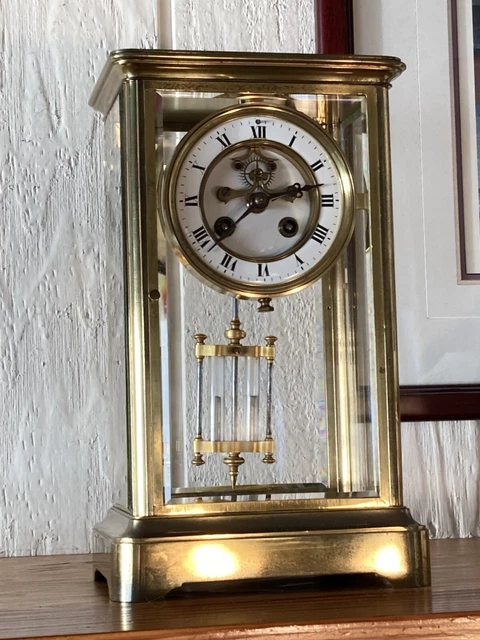 VINTAGE FRENCH 8 Day Four Glass Crystal Regulator Mantle Table Clock ...