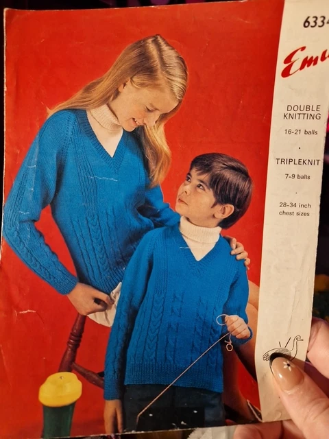 VINTAGE EMU KNITTING Pattern 6334 Sweater Chunky Children 28-34" £2.08 ...