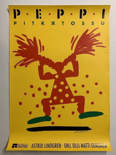 KARI PIIPPO, PIPPI Calzelunghe poster teatrale, 1980/90s circa EUR 140 ...