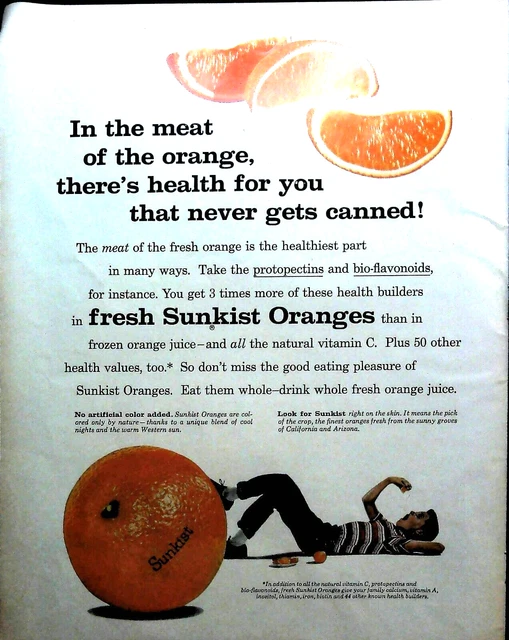 1960'S SUNKIST ORANGES, Vintage Magazine Print Ad. $9.99 - PicClick