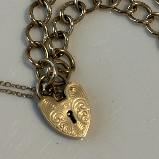 9CT GOLD CURB With Fancy Heart Padlock 13.4g £547.28 - PicClick UK