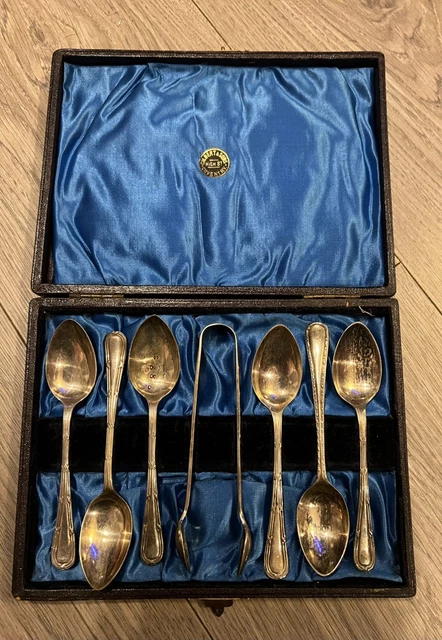 VINTAGE EPNS TEASPOONS & Tongs Boxed Set £16.14 - PicClick UK