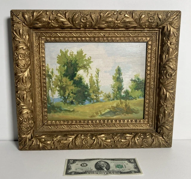 ANTIQUE VINTAGE ORIGINAL Old Gem Oil Painting -Impressionist Landscape ...