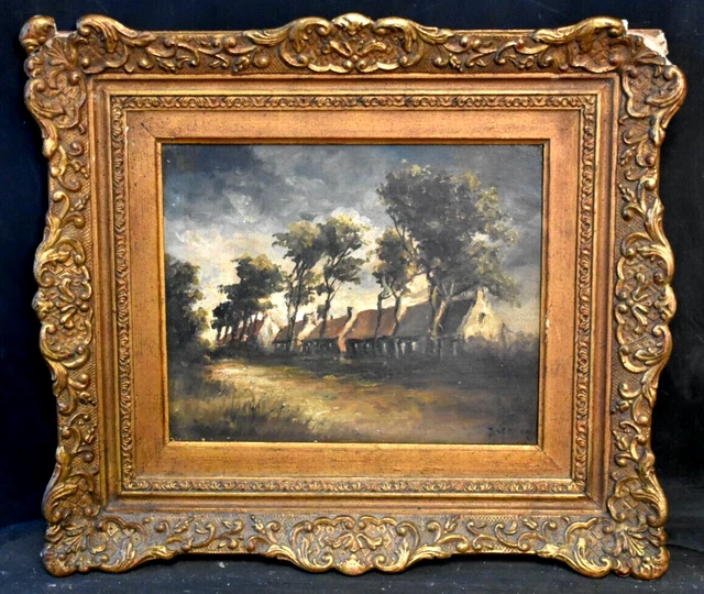TABLEAU ANCIEN HUILE paysage maisons bretonnes signé J. Vérigne début XXème EUR 1,00 - PicClick FR