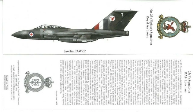 RAF 23 SQUADRON Gloster Javelin FAW.9R XH707 Bookmark £2.00 - PicClick UK