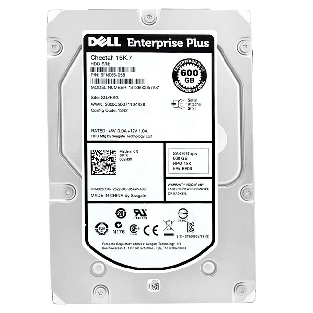 DELL 02R3X 600GB 15K SAS 8.9cm 6G 9FN066-058 EP + HDD Dur Disque ...