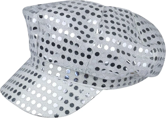 70'S DISCO ADULT Hat Cap Fancy Dress Silver Sequin Shiny Stag/Hen Party ...