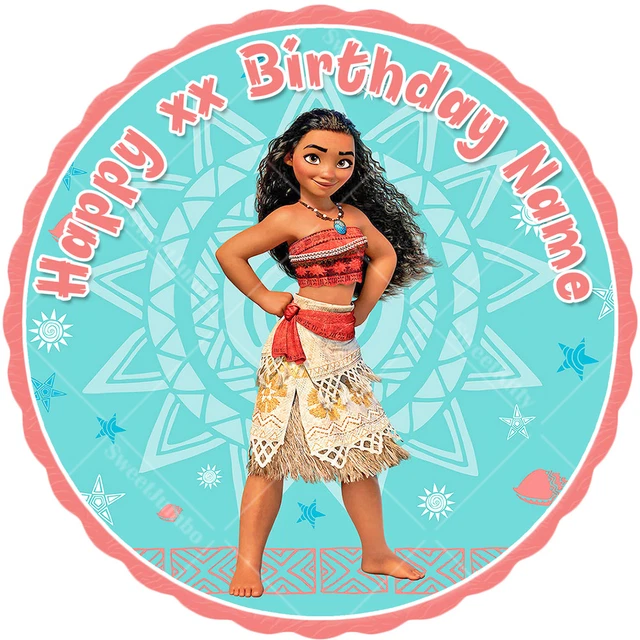 DISNEY MOANA CAKE Topper Personalised Decoration Edible Icing Round ...