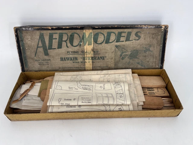 VINTAGE BOXED 1940S Aeromodels Liverpool Hawker Hurricane Model Plane ...