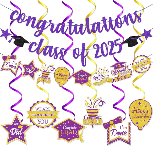 PURPLE GOLD CONGRATULATIONS Class of 2025 Banner Graduation Party ...