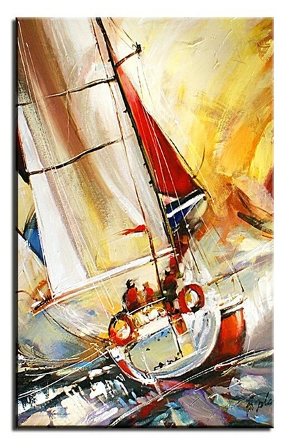 TABLEAU DESIGNER XXL Image Fait à la Main Peinture À Sport Yacht Cadre ...
