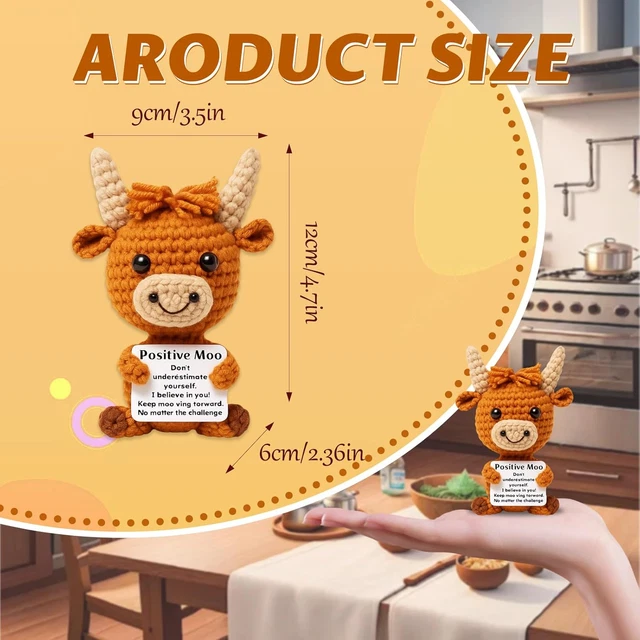 POSITIVE CROCHET ANIMALS, Highland Cow Teddy with Encouraging Card ...