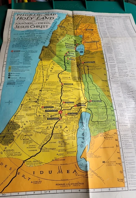 ANTIQUE 1942 HOLY LAND JESUS CHRIST Journeys MAP ...BEEN IN STORAGE ...