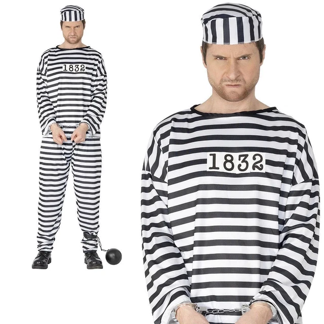 ADULTES HOMMES COSTUME Prisonnier Voleur Police Cerf Fête Déguisement ...