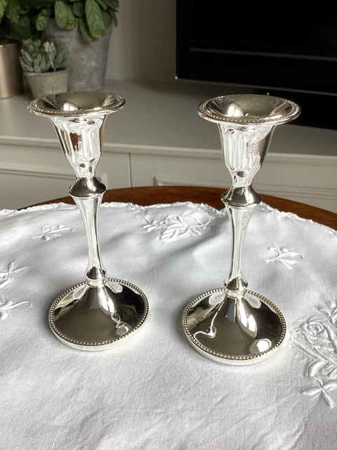 PAIR OF SILVER Plated Candle Sticks. 13 cms. tall VGC. £12.94 - PicClick UK