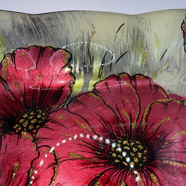 VINTAGE SHUDEHILL GIFTWARE red poppy-designed rectangular glass dish 23 ...