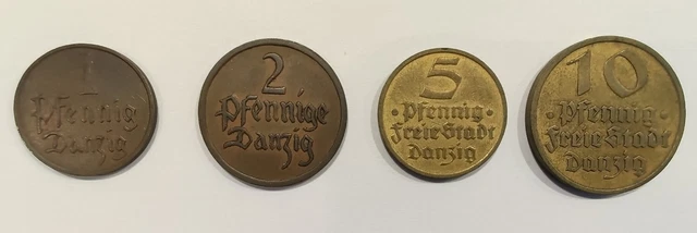 FREIE STADT DANZIG, 1 Pfennig 1930, 2 Pfennige 1926, 5 &10 Pfennig 1932 ...