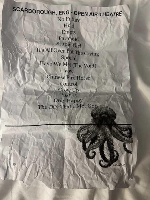 GARBAGE SET LIST. Scarborough Open Air Theatre 20.6.2026 £13.47 ...