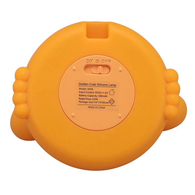 CRAB NIGHT LIGHT Warm White Lighting 3 Brightness Levels Soft Silicone ...