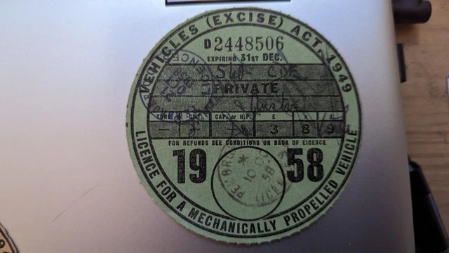 RARE COLLECTABLE OLD tax disc from DEC 1958 ...