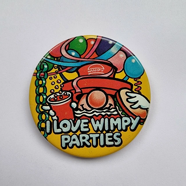 VINTAGE WIMPY I Love Wimpy Parties Advertising Pin Badge £3.95 ...