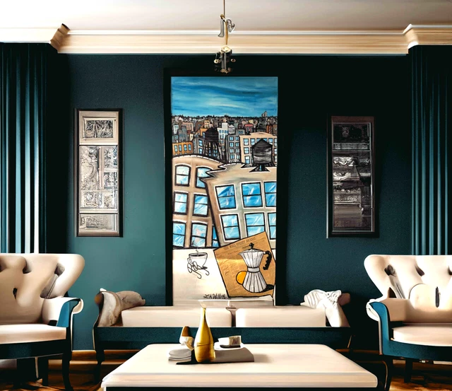 ORIGINAL L.A. WILLETTE Oil Painting NYC Pop Culture Artist 1999 EUR 4. ...