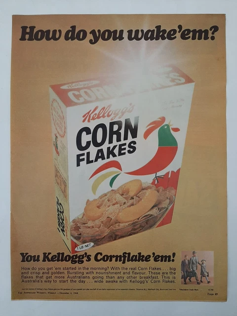 VINTAGE AUSTRALIAN ADVERTISING 1958 ad KELLOGG'S CORN FLAKES box cob ...