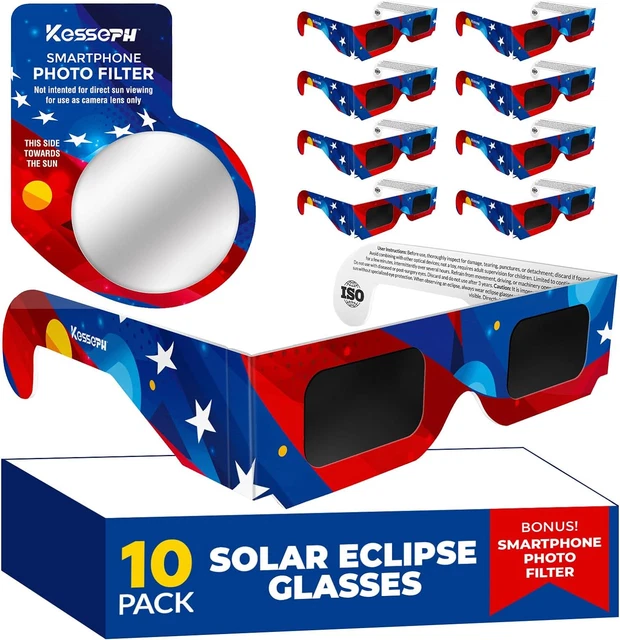 SOLAR ECLIPSE GLASSES AAS Approved 2024, (10 Pack) CE and ISO Certified ...