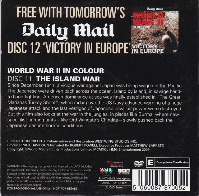 WORLD WAR II IN COLOUR The Island War ( DAILY MAIL Newspaper DVD ) Disc ...