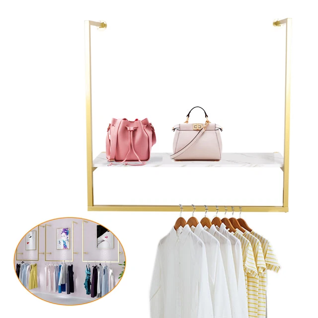 WALL MOUNTED CLOTHING Display Rack Gold Metal U-Shaped Garment Hanging ...