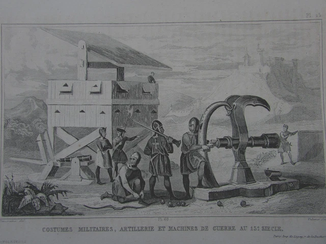 ARTILLERY & WAR MACHINES CHATEAU FORT MIDDLE AGE ANTIQUE ENGRAVING 19th ...