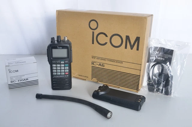 ICOM IC-A6 PORTABLE VHF Air Band Transceiver w/Charger and Headset ...