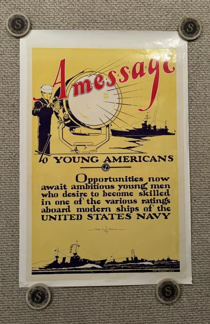 ORIGINAL PRE WWII Poster A Message To Young Americans The U.S. Navy ...