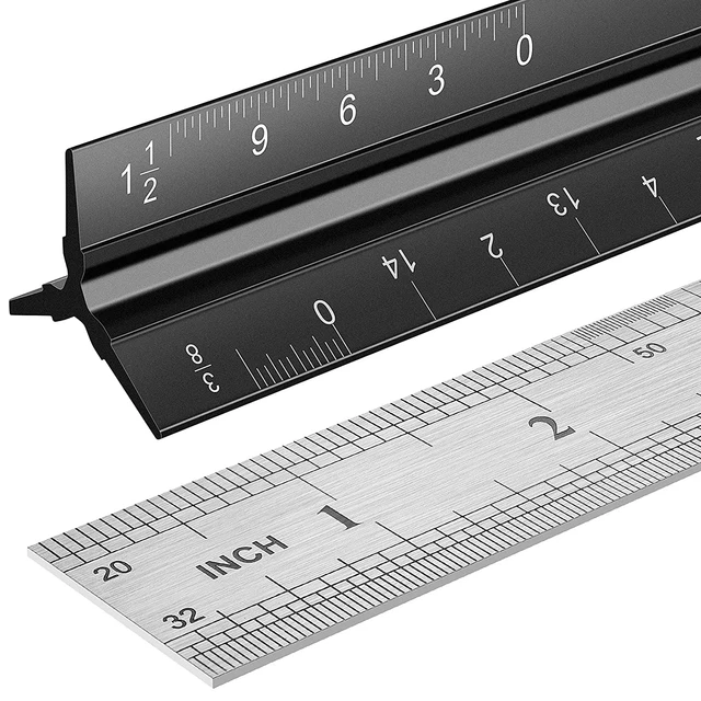 ARCHITECTURAL SCALE RULER Set, 2 Pack 12 Inch Aluminum Architect Ruler ...